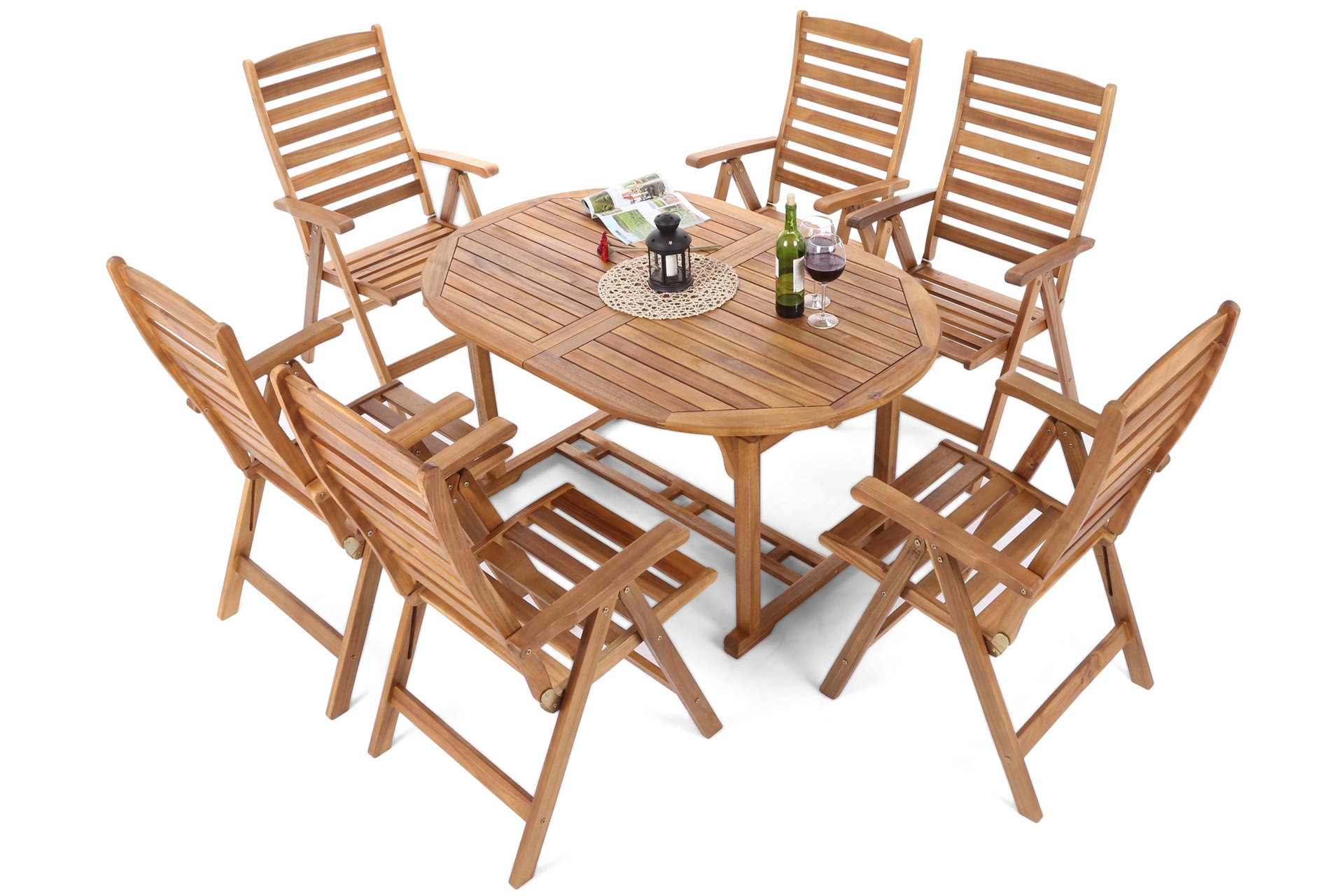 Drewniane meble Akacja z 6 krzesłami i stołem | HOME & GARDEN